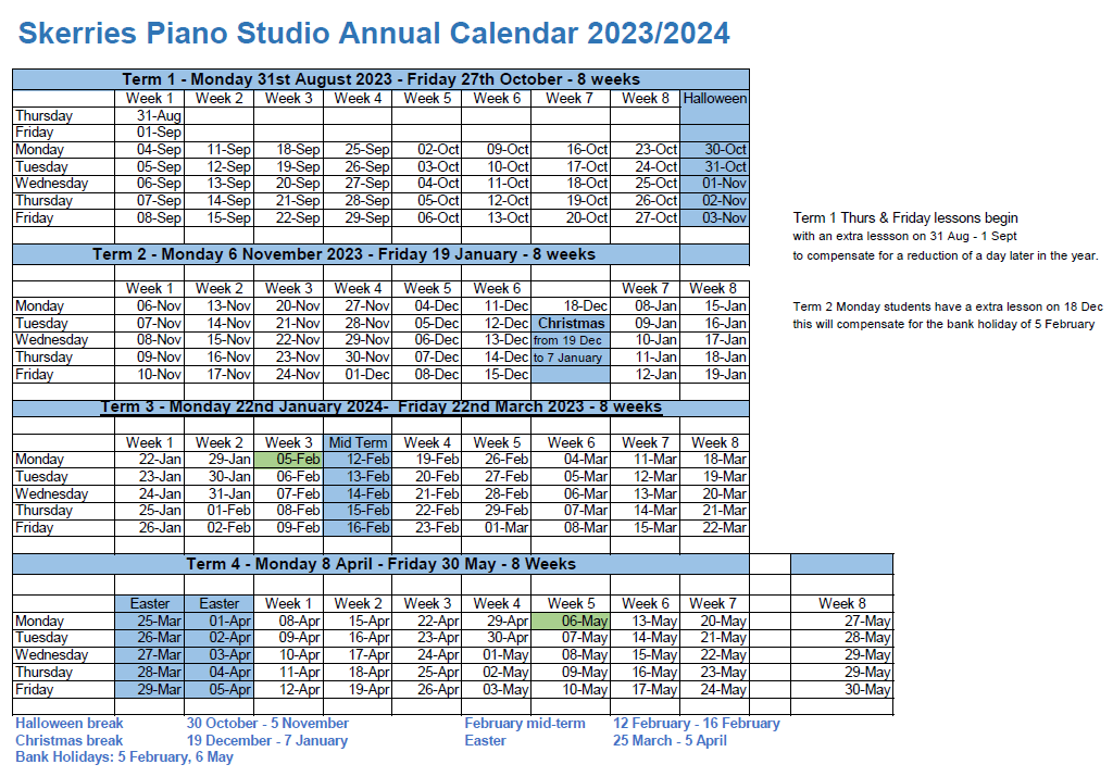 Calendar – Skerries Piano Studio